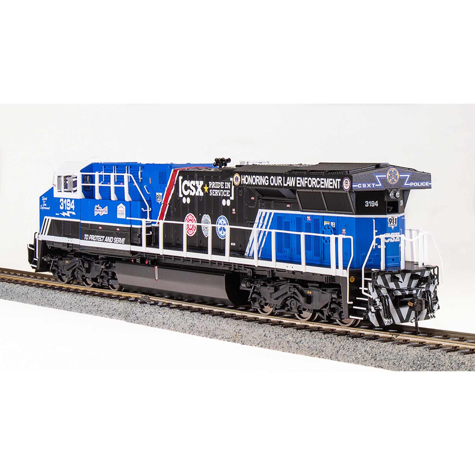 Broadway Limited Imports HO GE ES44AC Locomotive, Pride in Service Law Enforcement, Paragon4 CSX ...