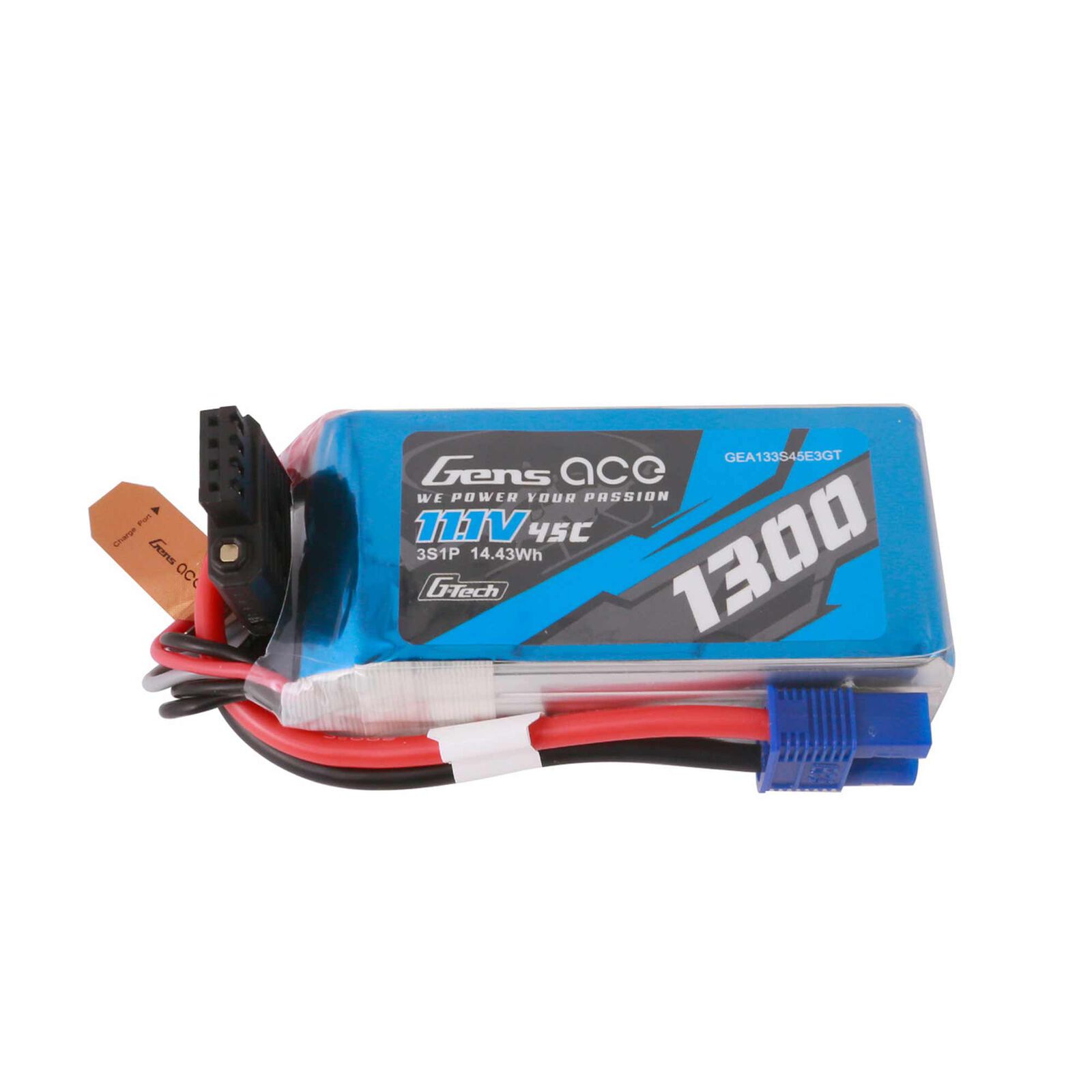 Gens ace 11.1V 1300mAh 3S 45C G-Tech LiPo Battery: EC3 | Tower Hobbies