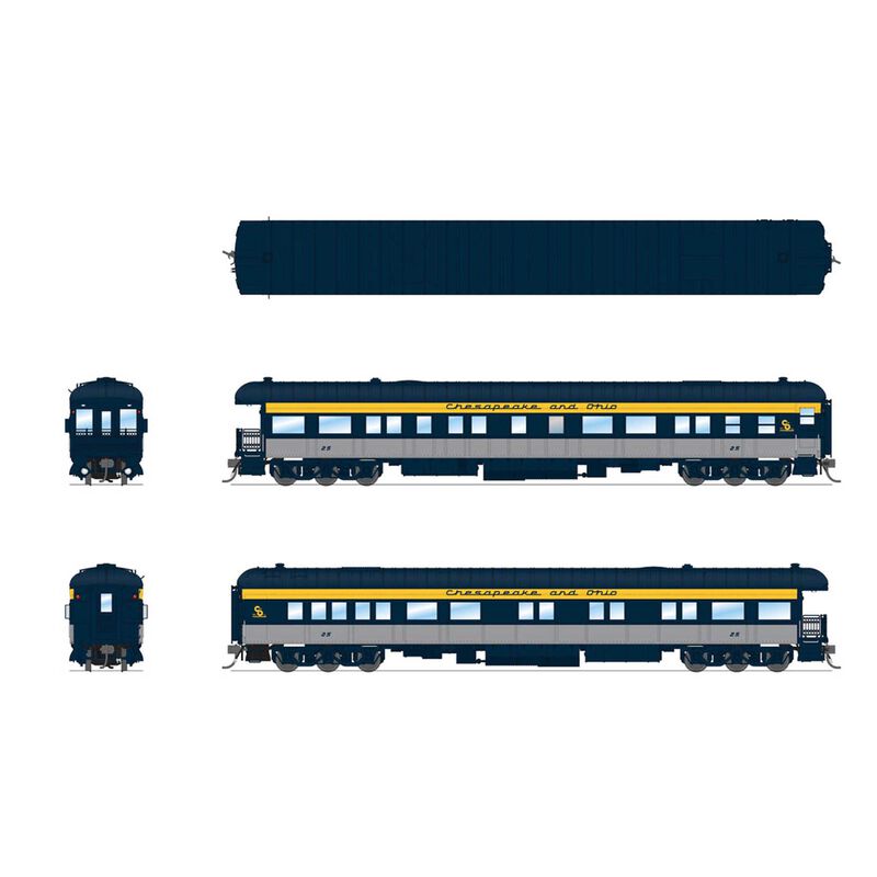 Broadway Limited Imports HO Scale C&O Heavyweight 5-Car Passenger Set, Tri-Color Scheme