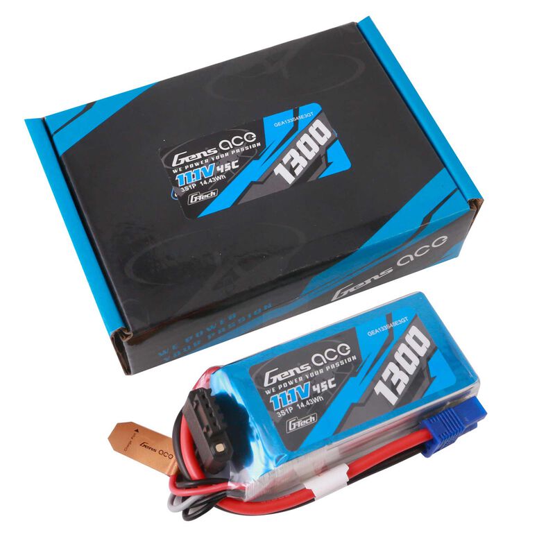 Gens ace 11.1V 1300mAh 3S 45C G-Tech Smart LiPo Battery: EC3