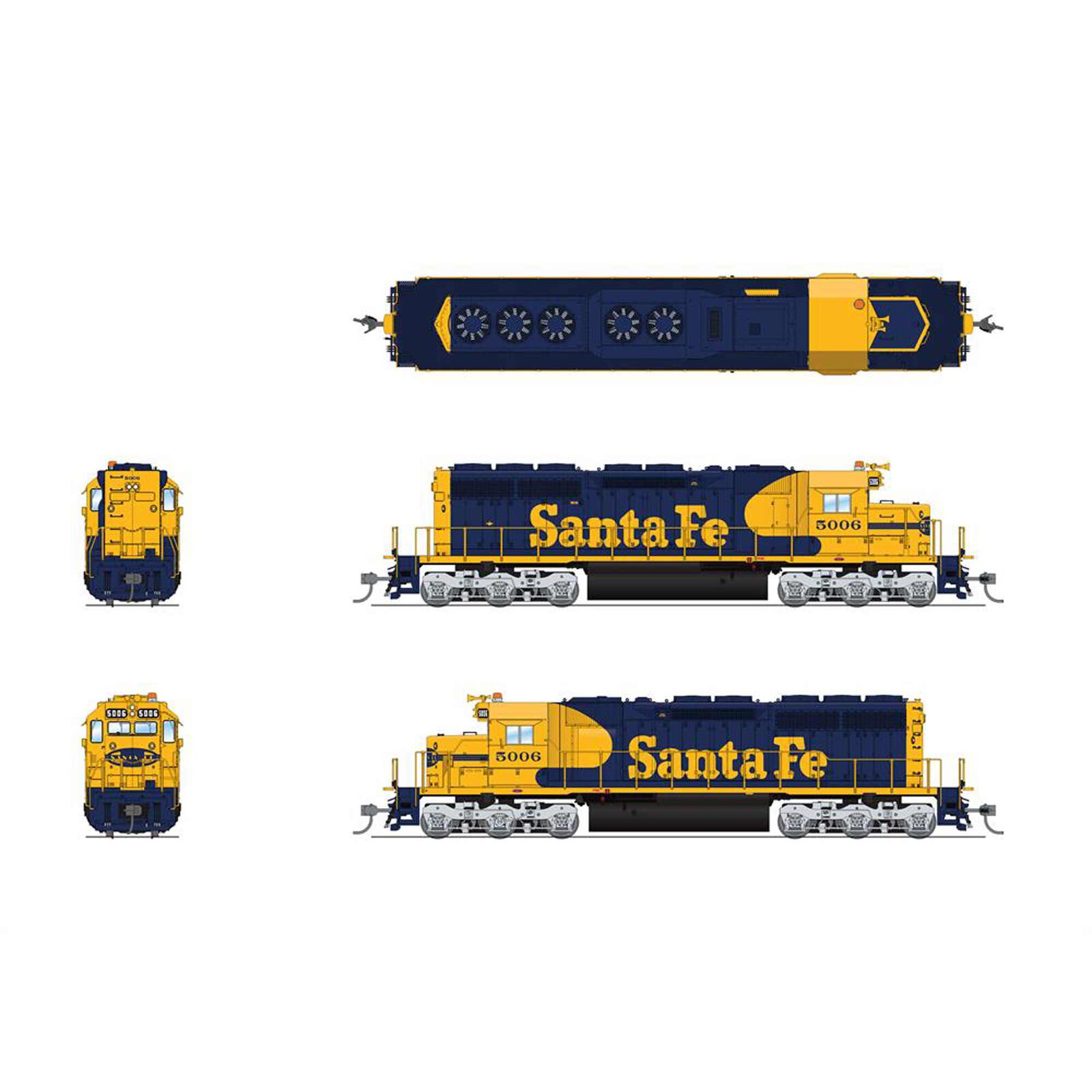 Broadway Limited Imports HO, EMD SD40, Blue Yellow Warbonnet Paragon 4 ATSF 5006