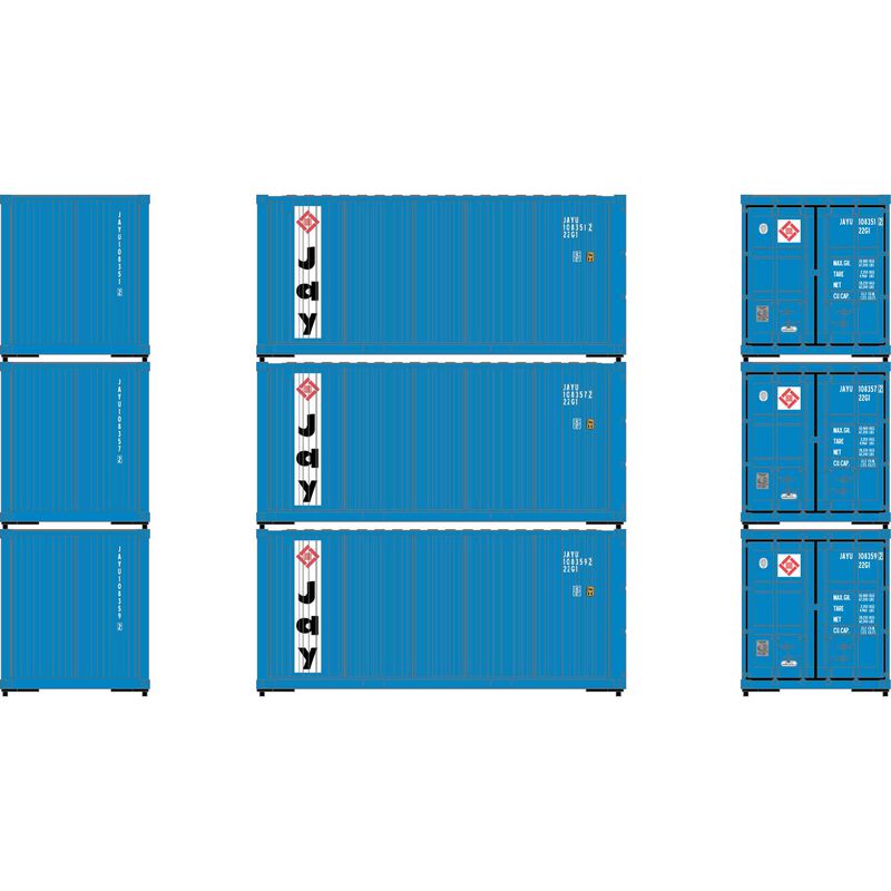 Athearn HO ATH 20' Corrugated Containers, JAYU #1083512/1083572/1083592 (3)
