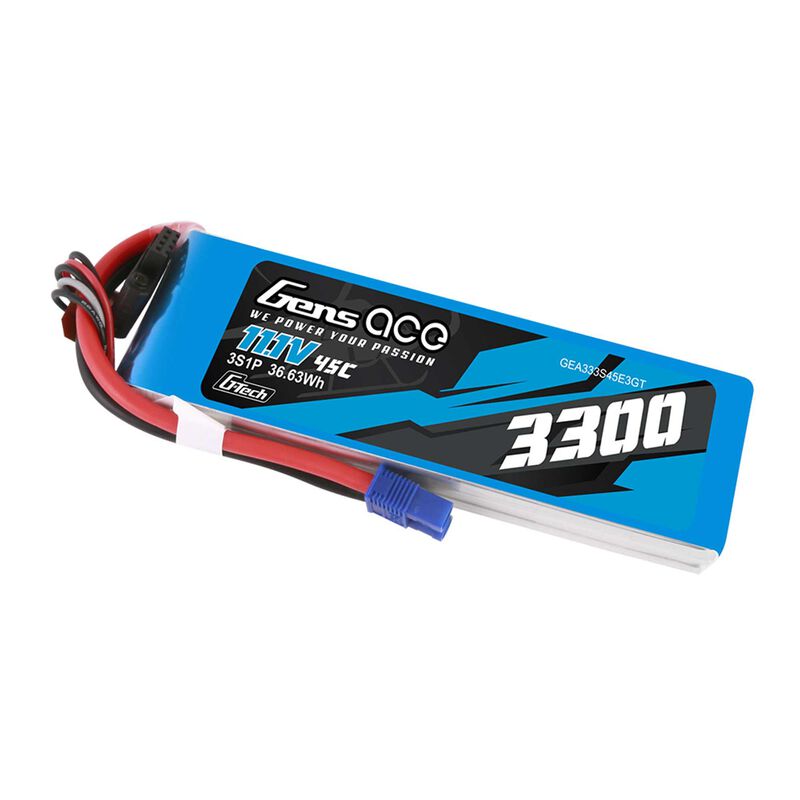 Gens ace 11.1V 3300mAh 3S 45C G-Tech Smart LiPo Battery: EC3