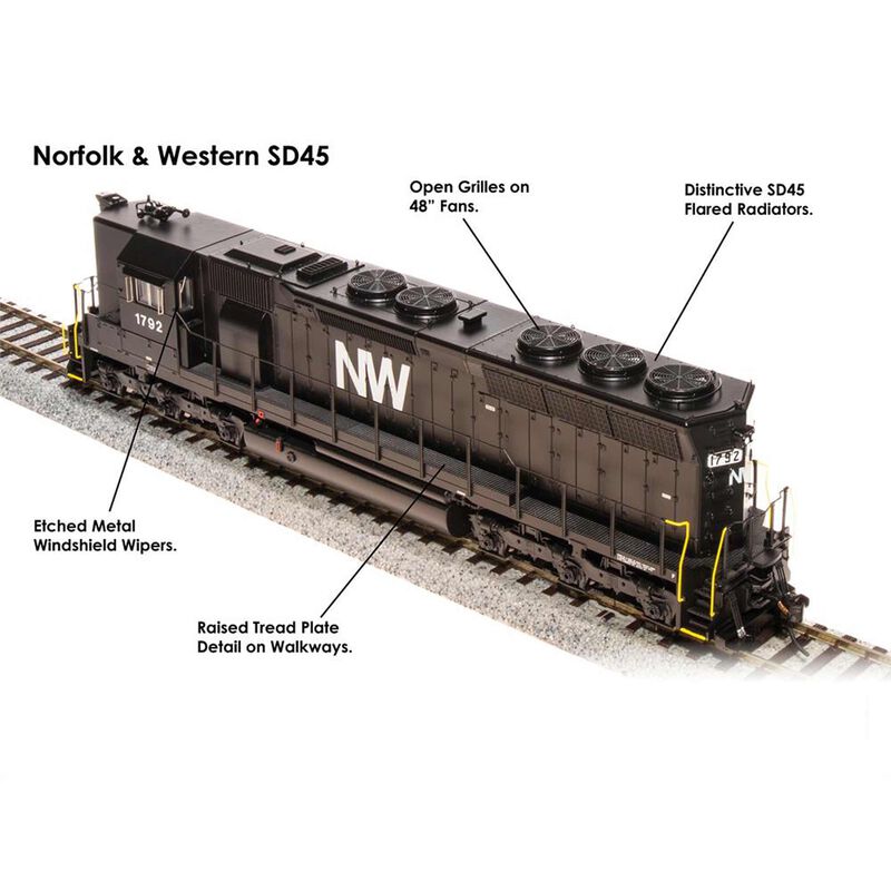 Broadway Limited Imports HO SD45 High Hood w DCC & Paragon 4 N&W #1803