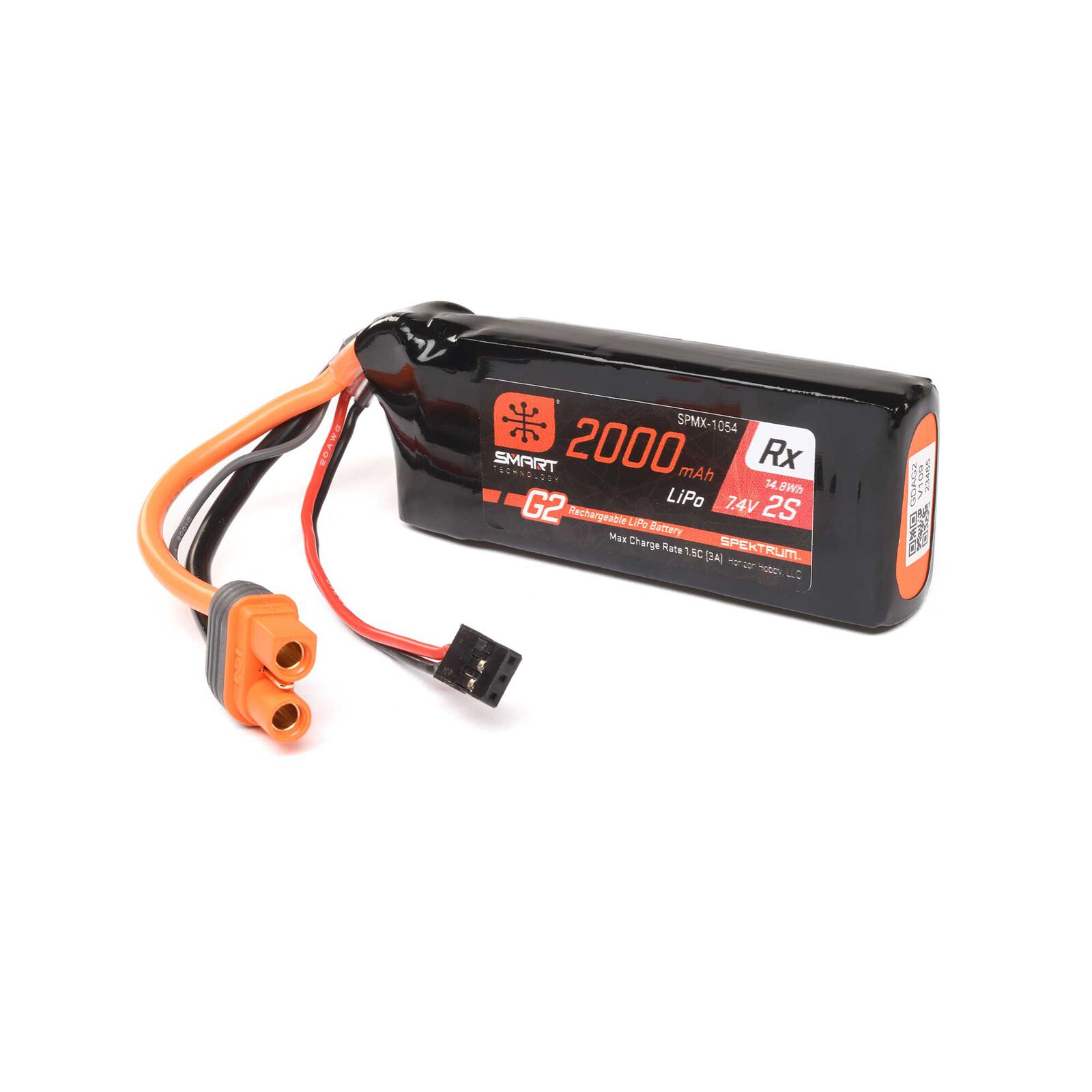 Spektrum Accessories 7.4V 2000mAh 2S 15C Smart G2 Receiver LiPo Battery: IC3