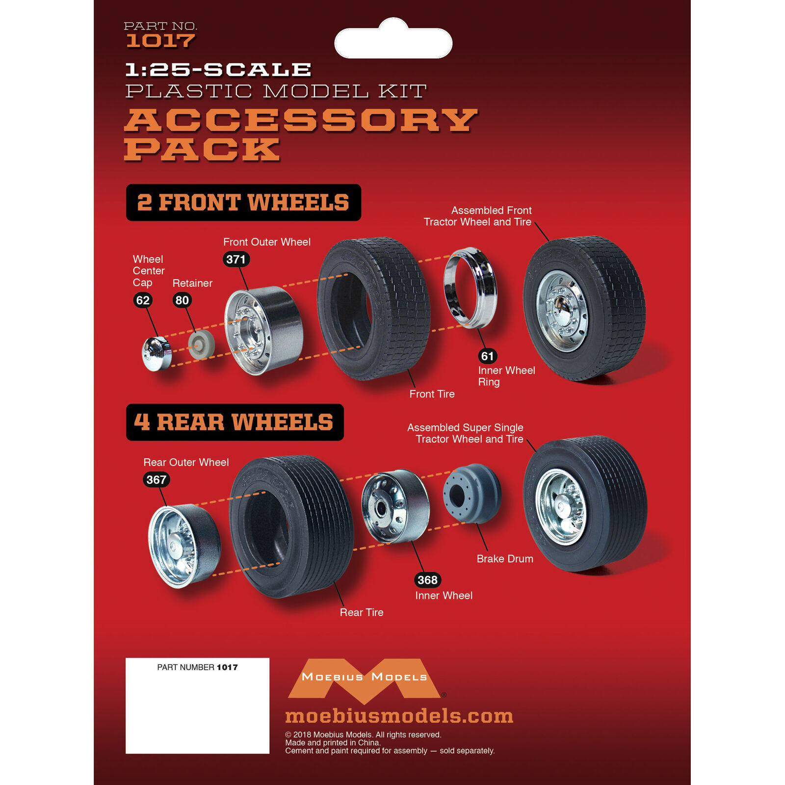 Moebius Models 1/25 Super Single Tractor Wheel & Tire Set (6)