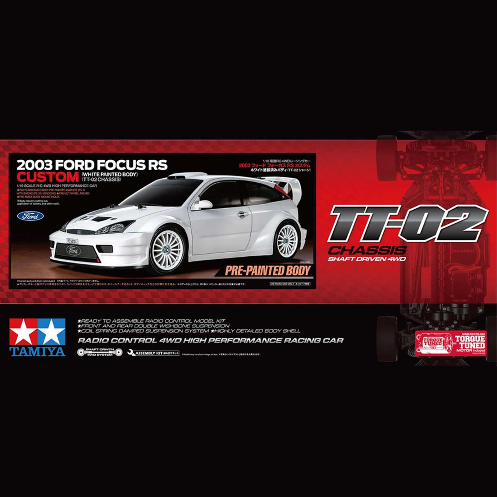 Tamiya 1/10 2003 Ford Focus RS Custom TT-02 Kit, White Painted Body ...