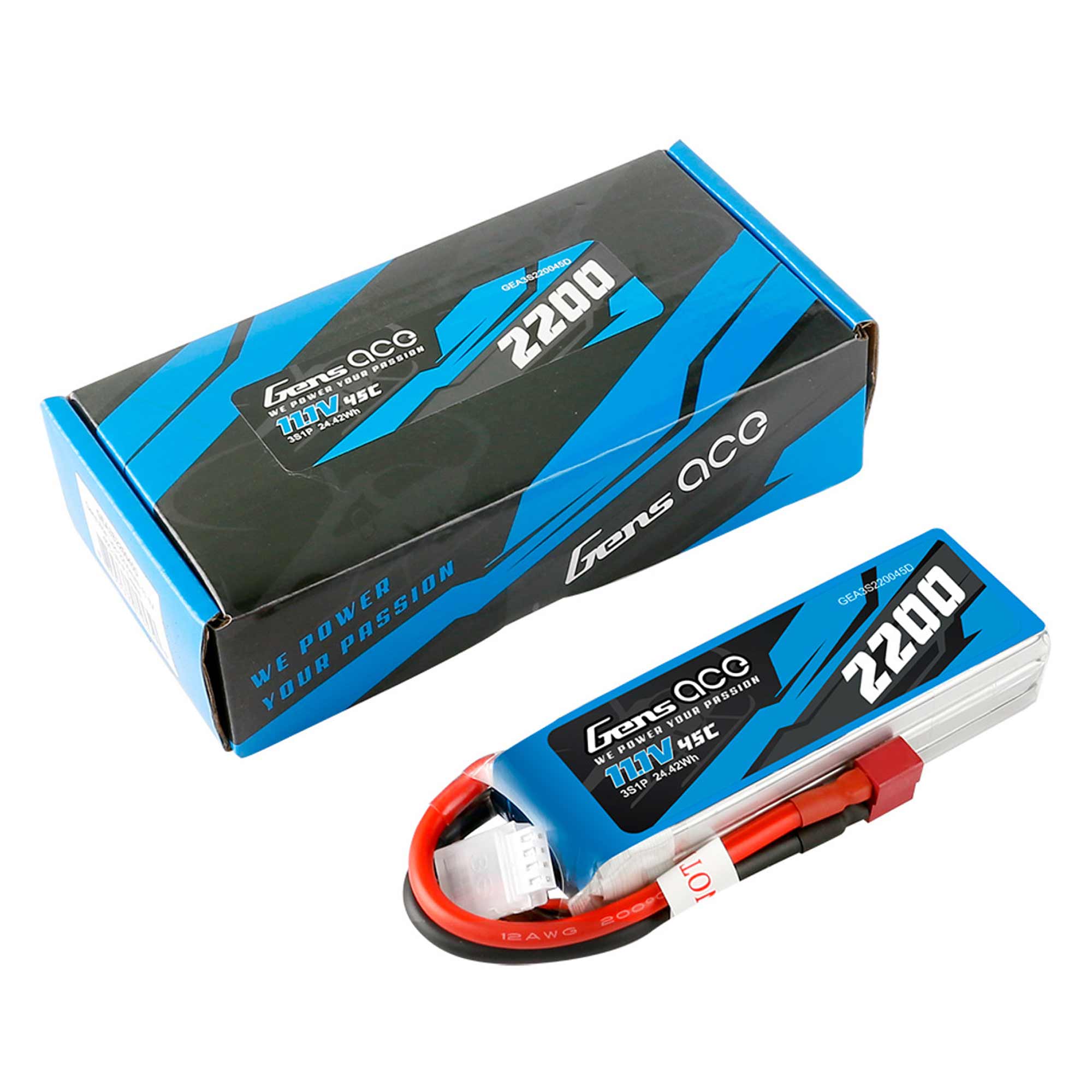 Gens ace 11.1V 2200mAh 3S 45C LiPo Battery: Deans