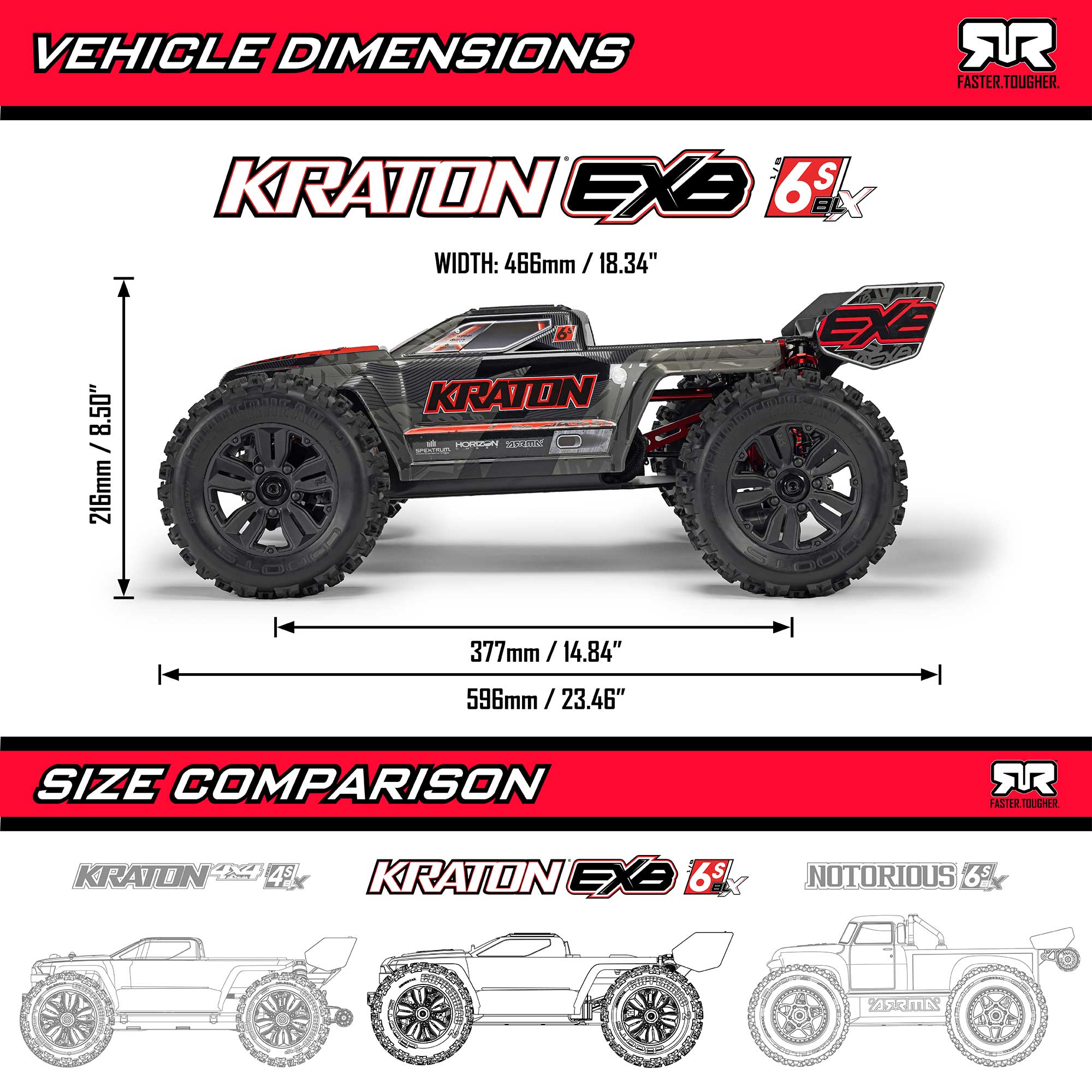 ARRMA 1/8 KRATON 6S EXB 4X4 RTR Brushless Speed Truck, BLACK